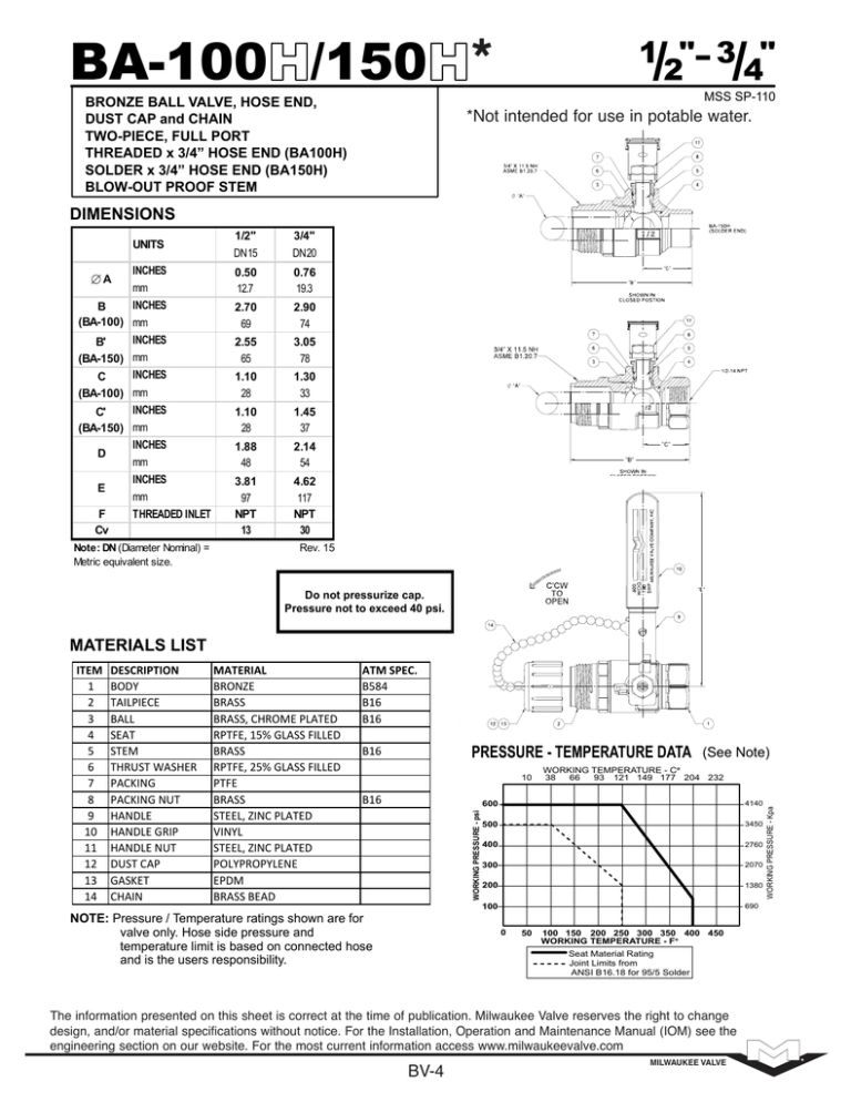 BA-100 /150 - Milwaukee Valve