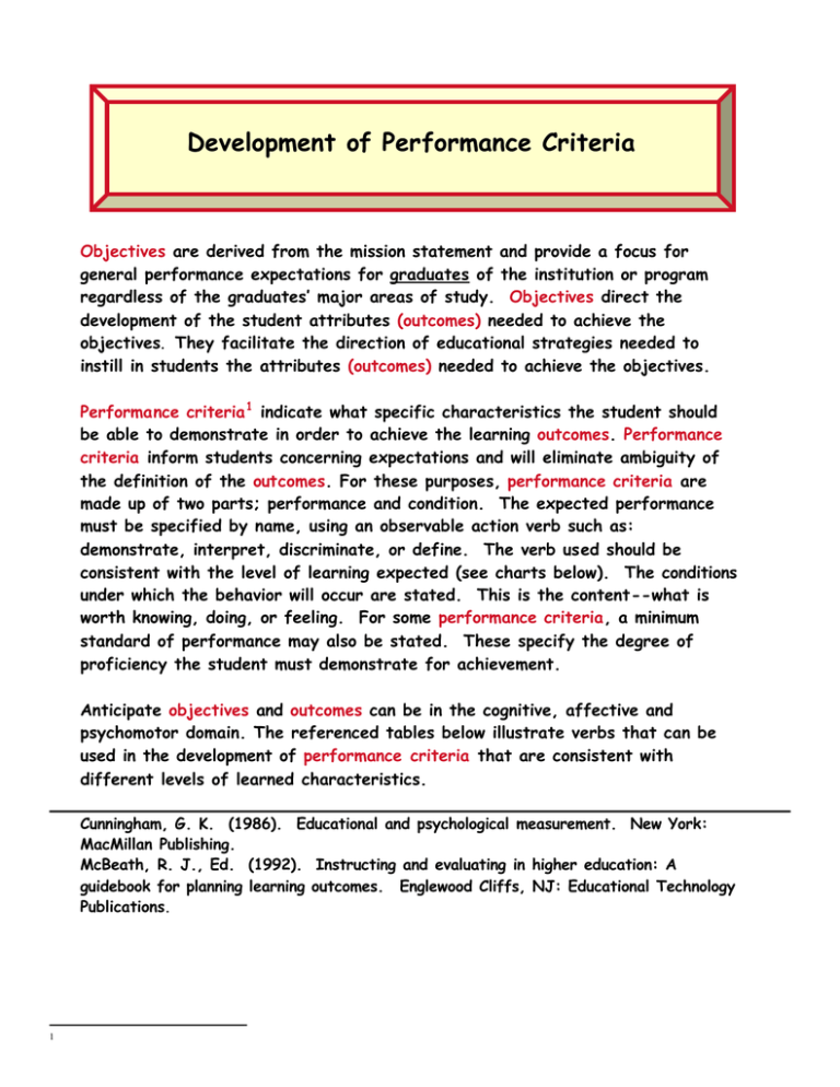 Performance Criteria Development in Education