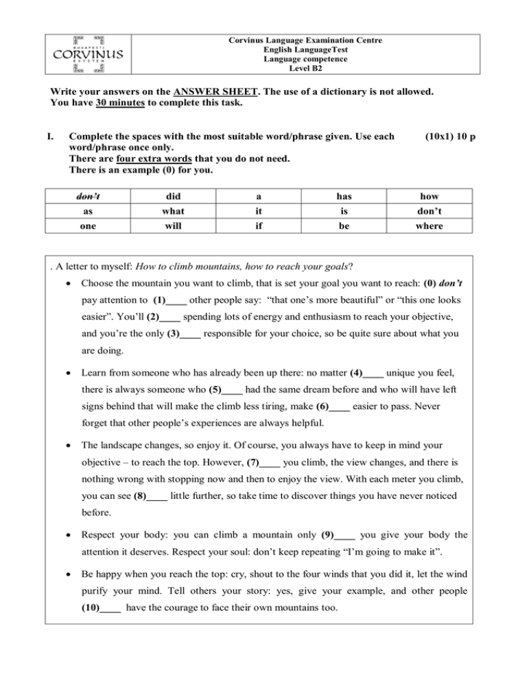 B2 English Language Test - Grammar & Vocabulary
