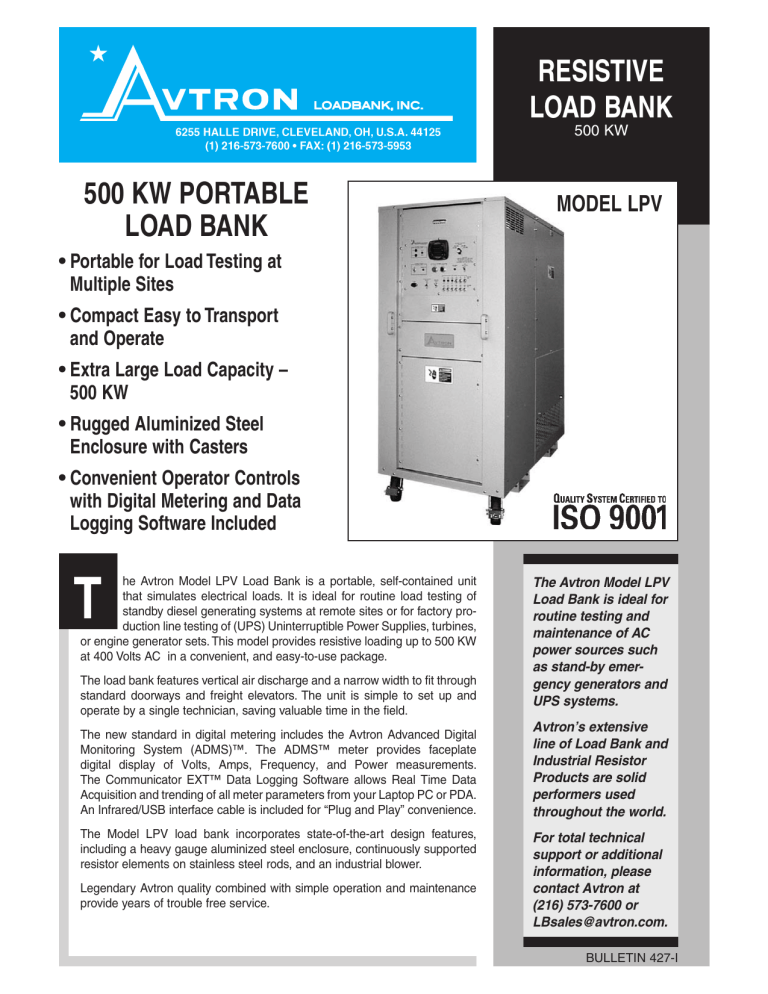 RESISTIVE LOAD BANK 500 KW PORTABLE LOAD BANK