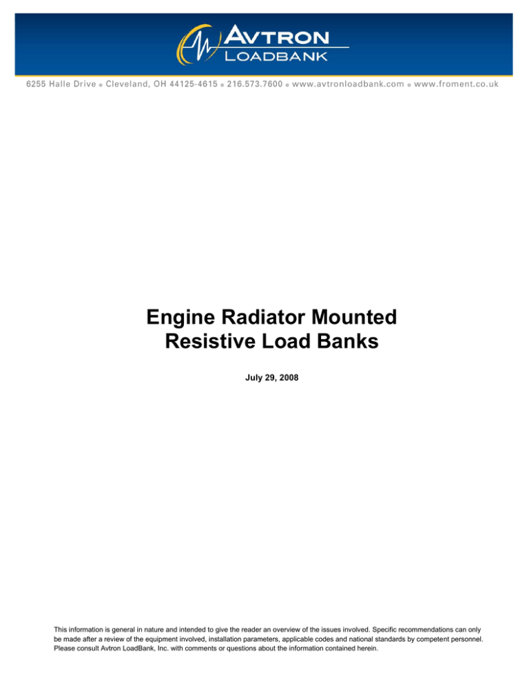 Engine Radiator Mounted Resistive Load Banks