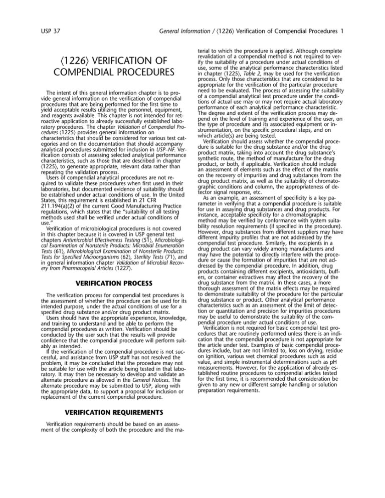 USP Compendial Procedures Verification Guide