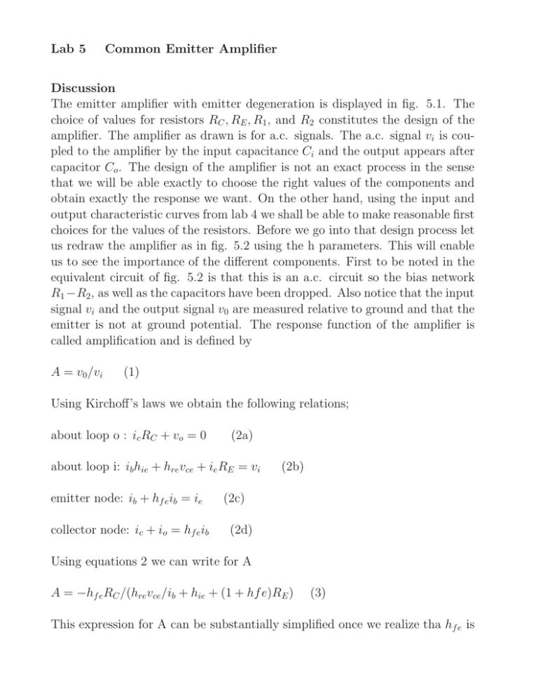 Common Emitter Amplifier Lab: Design & Analysis