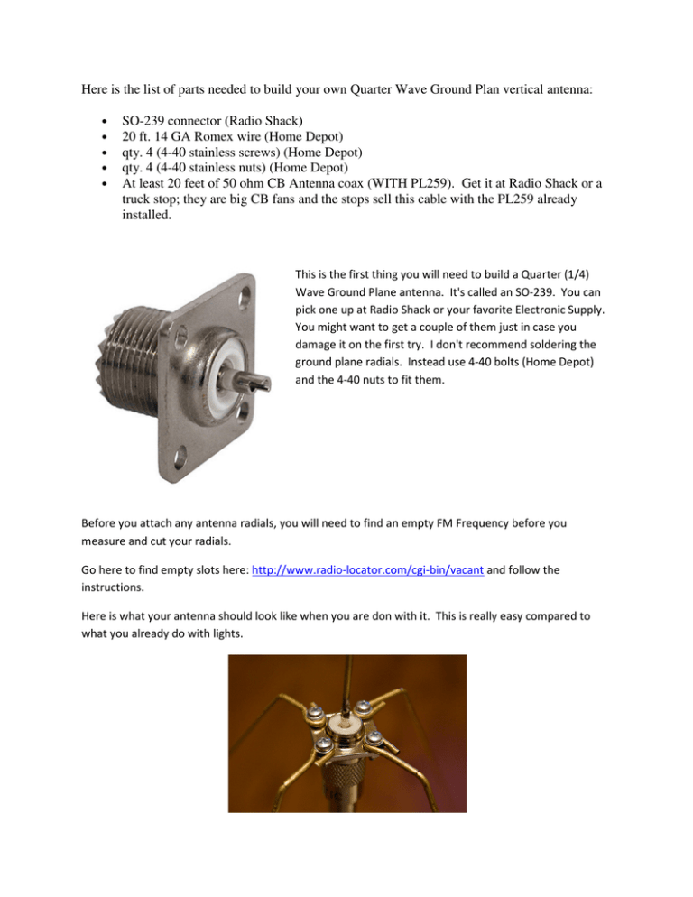 Build Your Own Quarter Wave Ground Plane Antenna