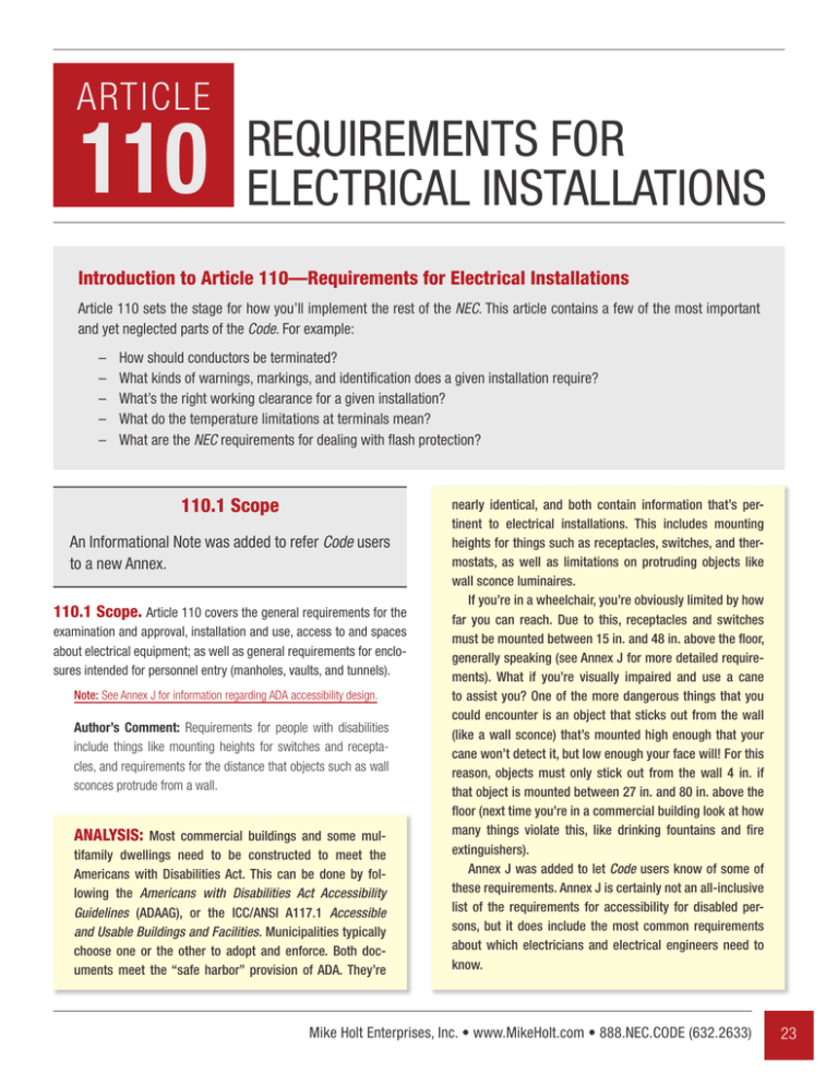 NEC 2014 Article 110: Electrical Installation Requirements