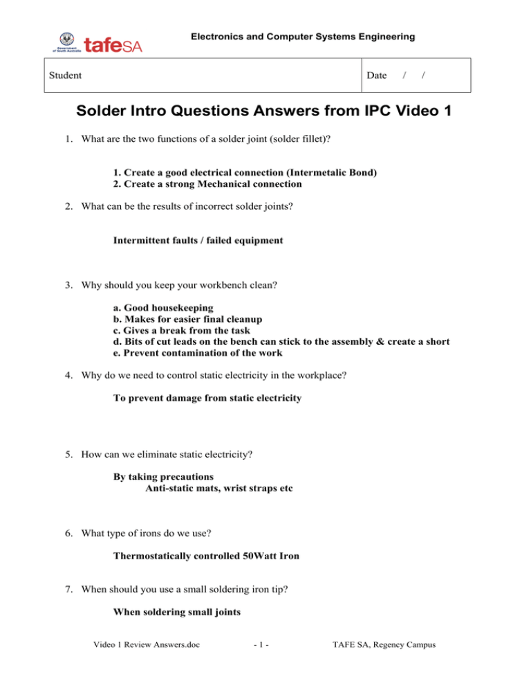 Soldering Intro Questions & Answers: IPC Video 1 Review
