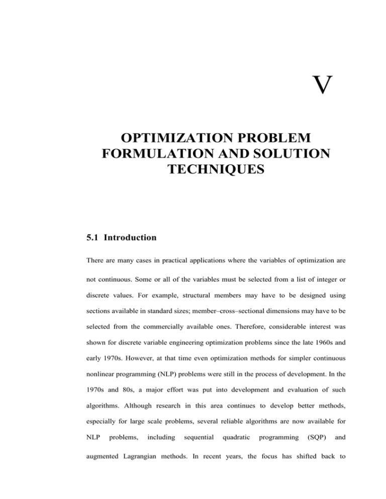 Optimization Problem Formulation And Solution Techniques