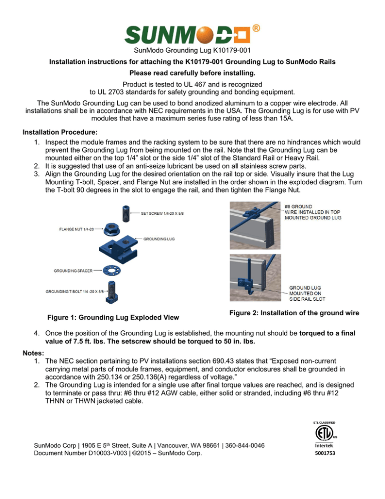 Grounding Lug Installation Instruction