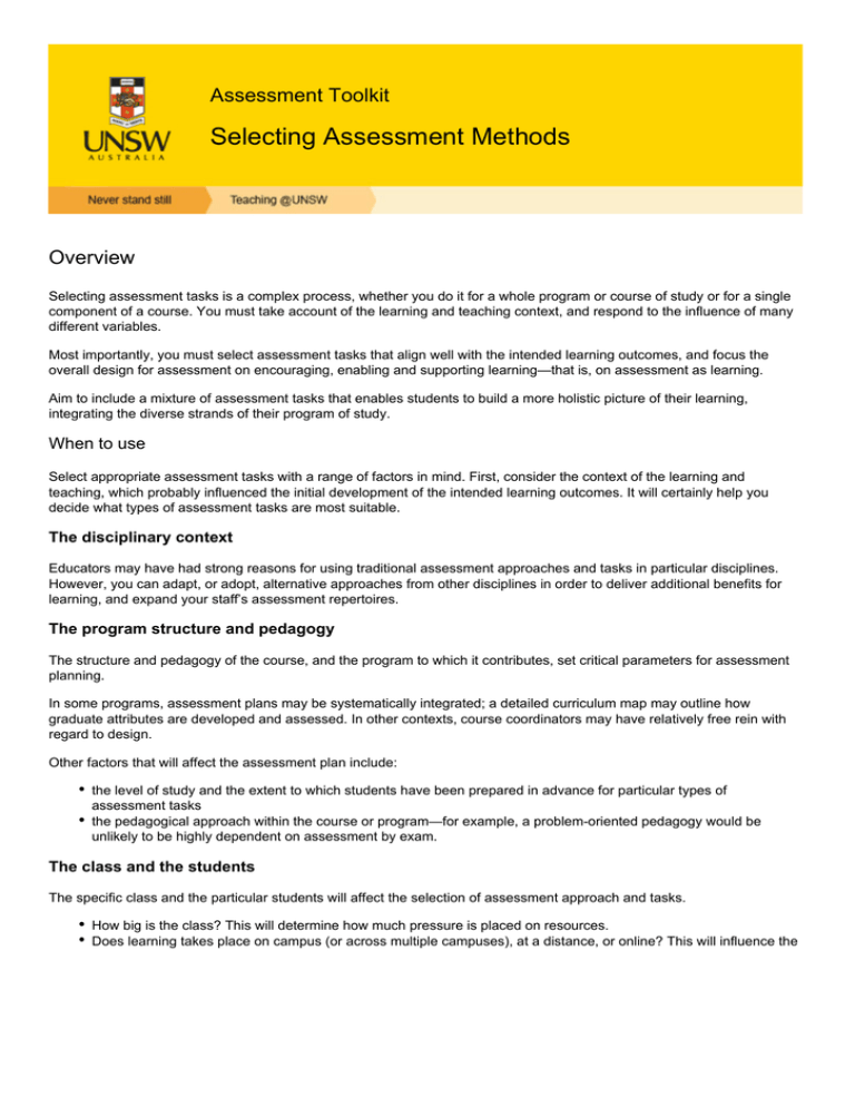Selecting Assessment Methods