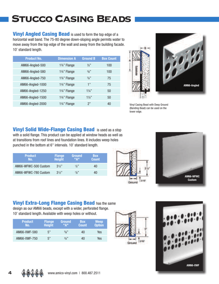 Stucco Vinyl Wide Flange Casing Bead - Product Data