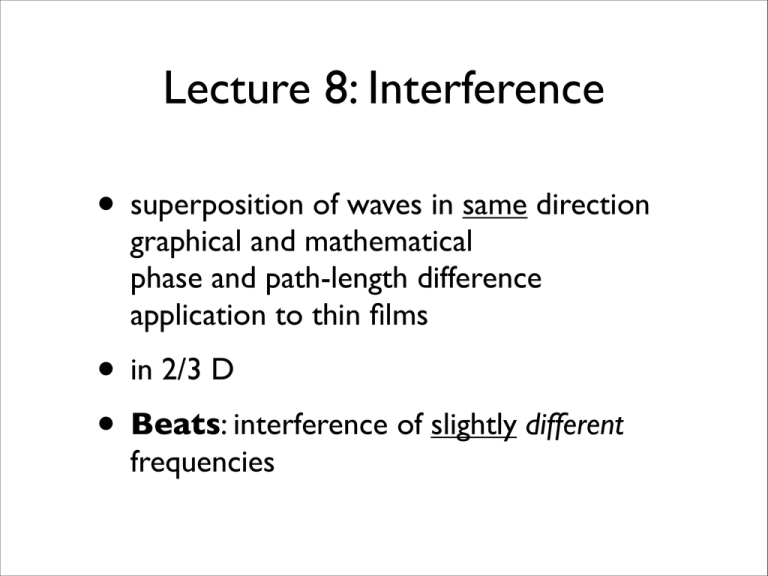 Interference: Wave Superposition, Thin Films, and Beats