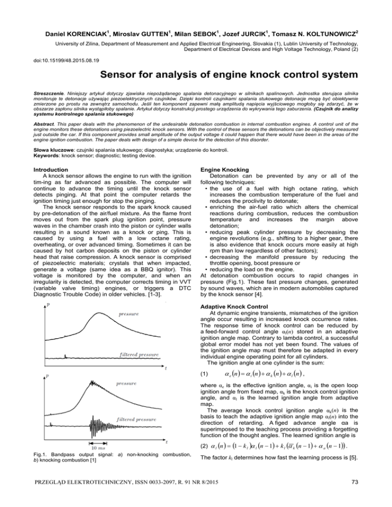 Sensor for analysis of engine knock control system
