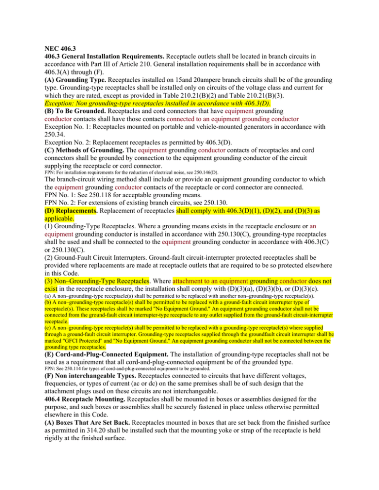 NEC 406: Receptacle Installation Requirements & Grounding