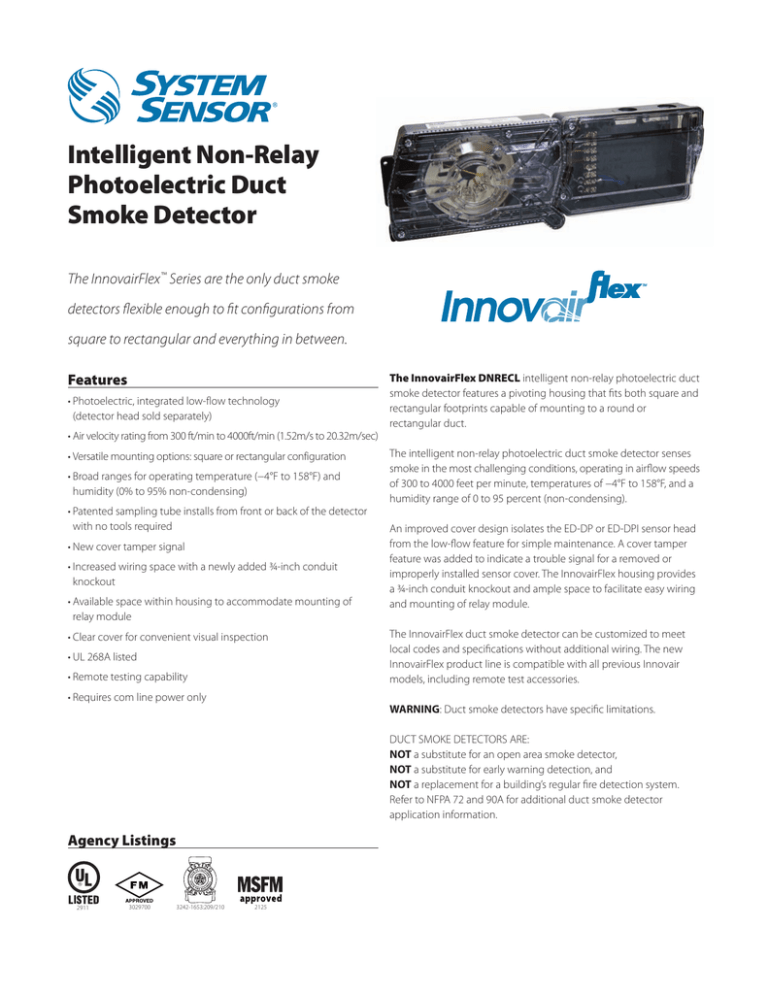 Intelligent Non-Relay Photoelectric Duct Smoke Detector