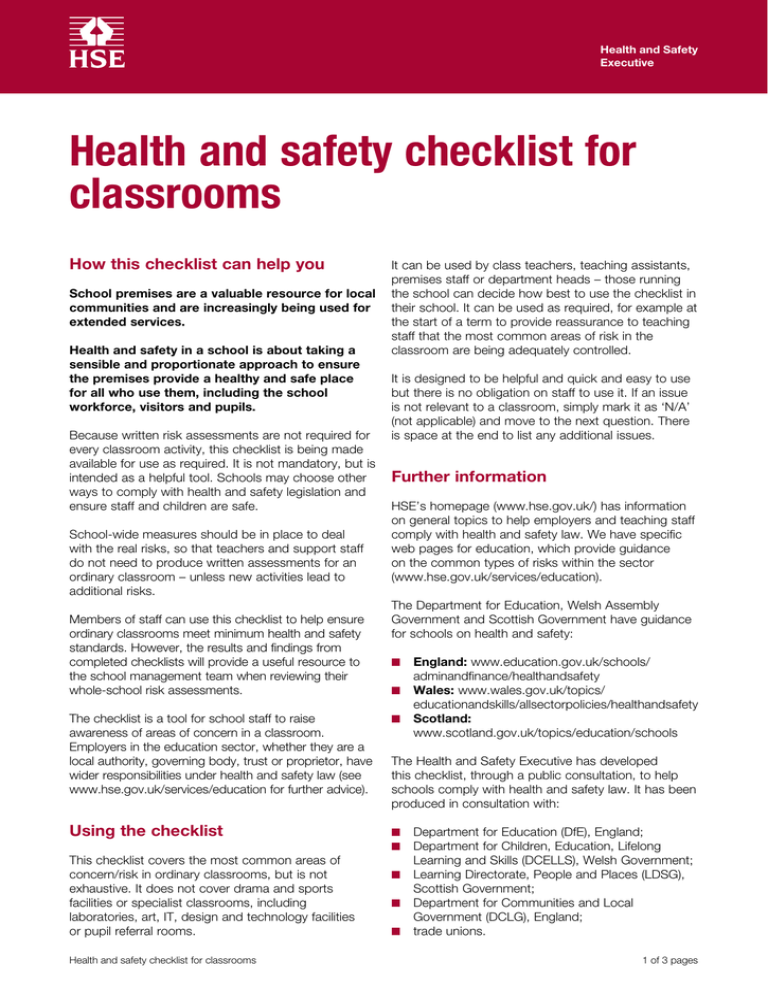 Classroom Health and Safety Checklist