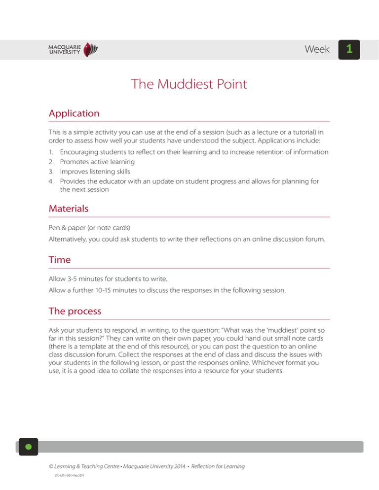 Muddiest Point Technique: Assessing Student Understanding