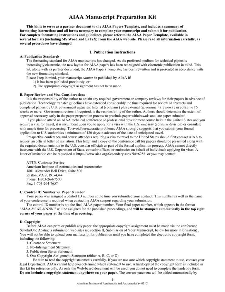 AIAA Manuscript Preparation: Guidelines & Submission