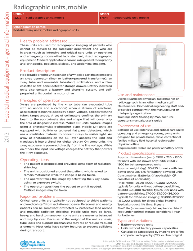 Radiographic units, mobile - World Health Organization
