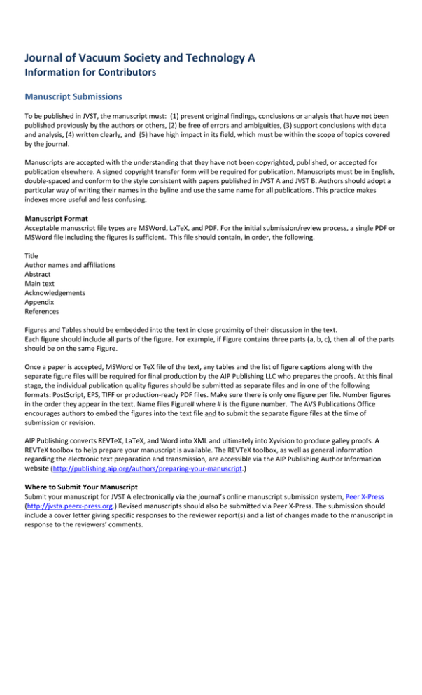 JVST A: Author Guidelines | Manuscript Submission & Formatting