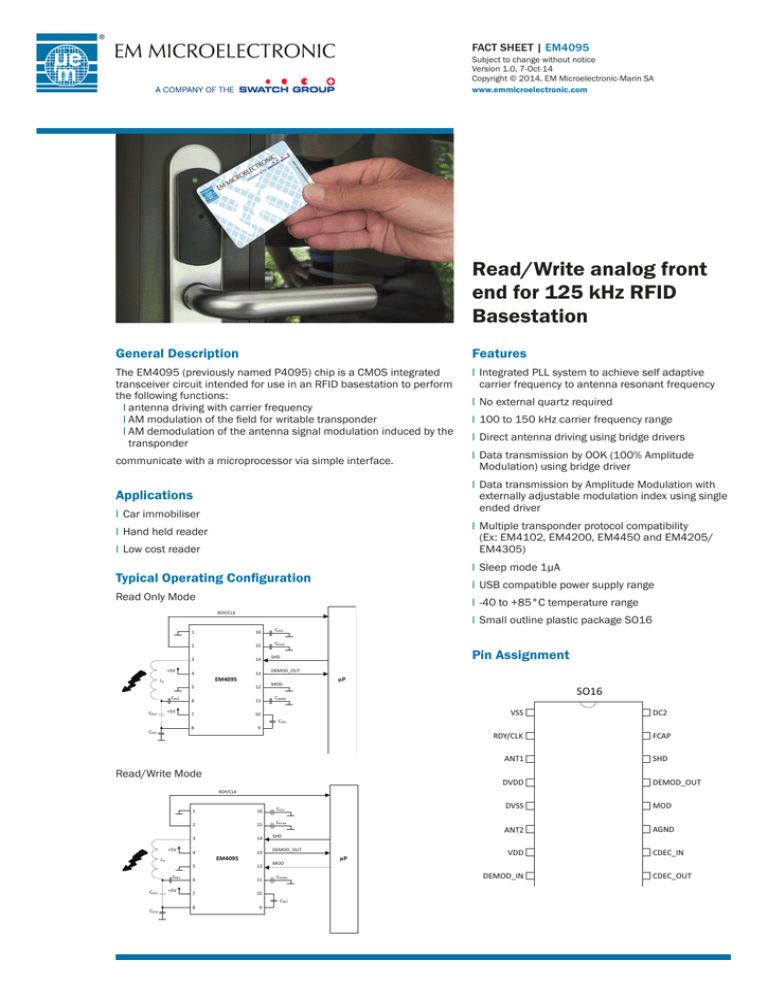 Read/Write analog front end for 125 kHz RFID Basestation