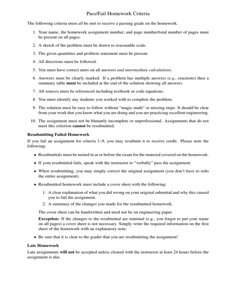 Pass Fail Grading Criteria