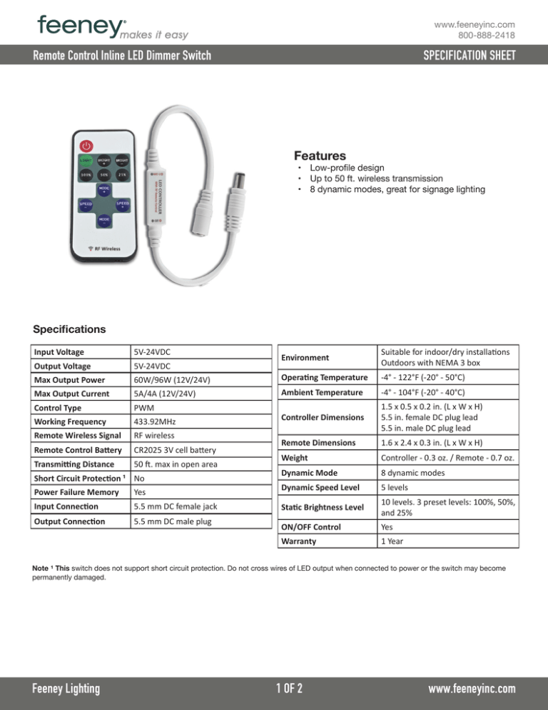 Remote Control Inline LED Dimmer Switch