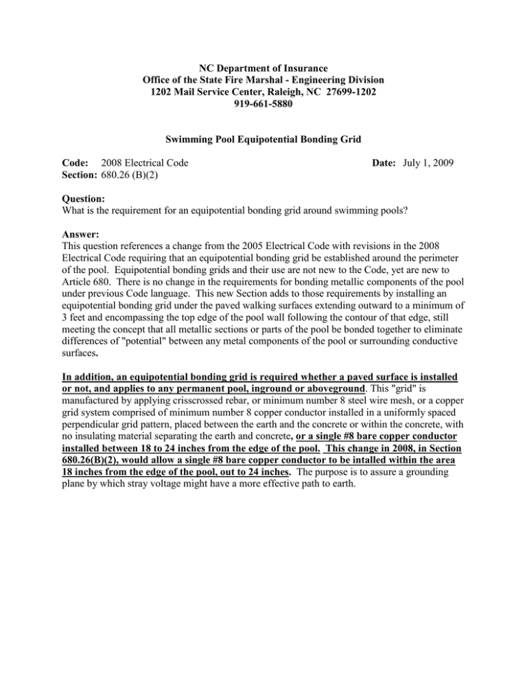 680.26 B - Swimming Pool Equipotential Bonding Grid