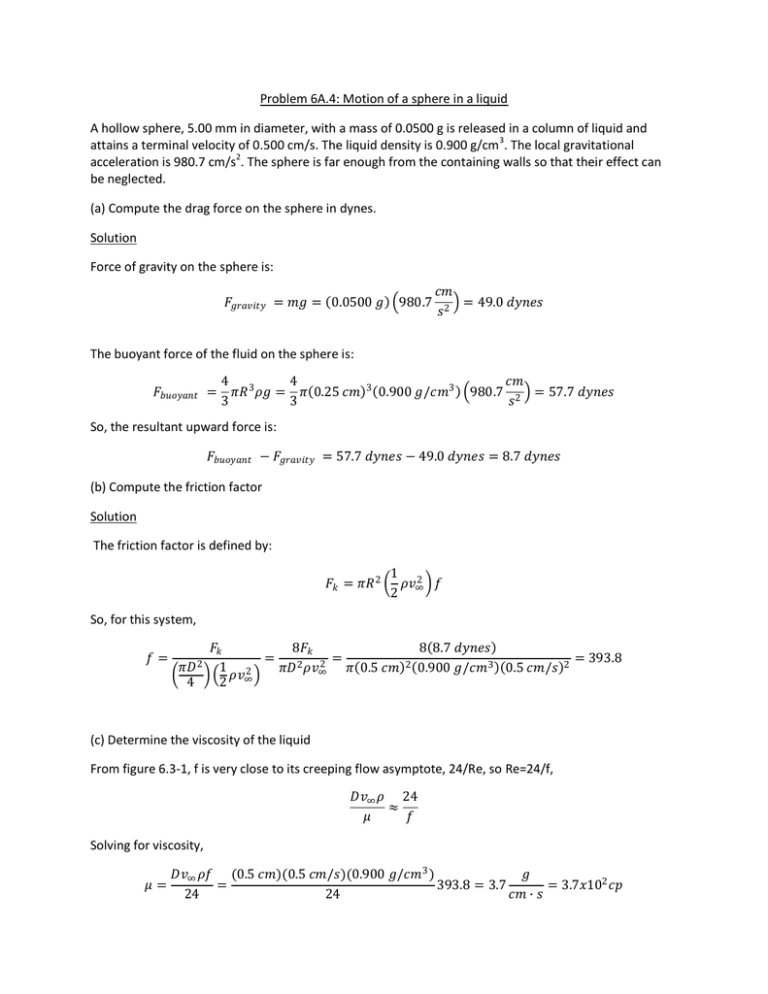 Fluid Mechanics: Sphere Motion & Friction Factor Solutions