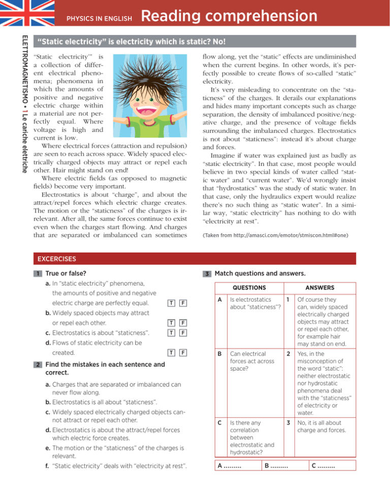Electrostatics Reading Comprehension: Static Electricity