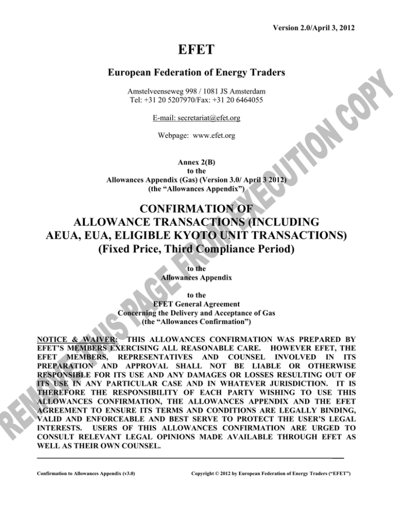 CONFIRMATION OF ALLOWANCE TRANSACTIONS