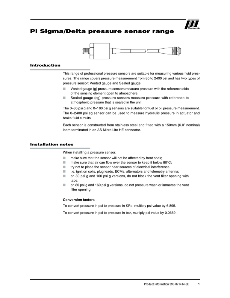 Pi Sigma/Delta Pressure Sensor Datasheet
