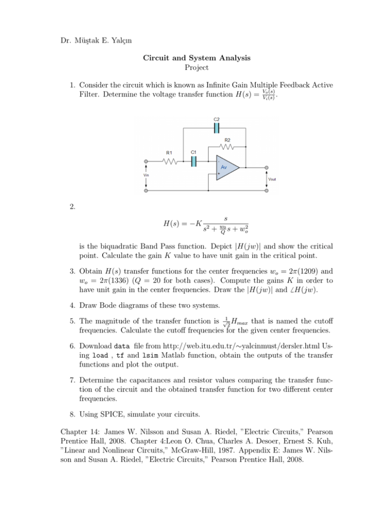 Circuit & System Analysis Project: Active Filter Design