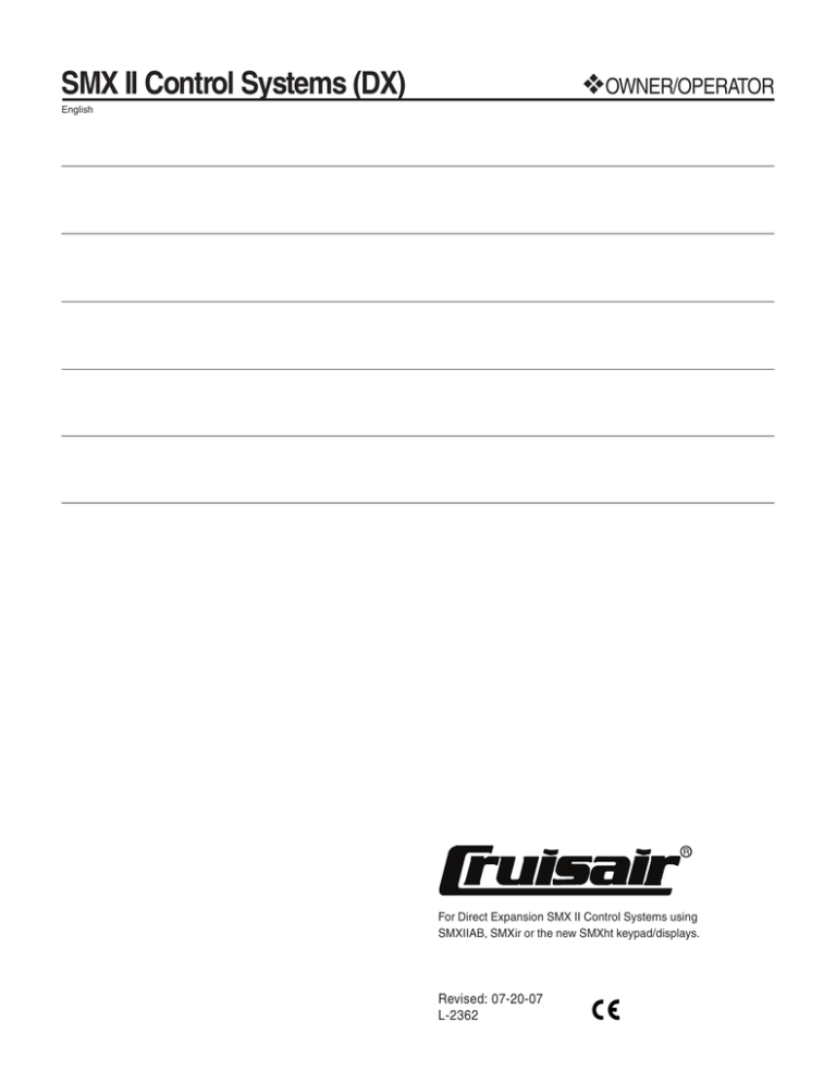 SMX II Control Systems (DX) Owner/Operator Manual