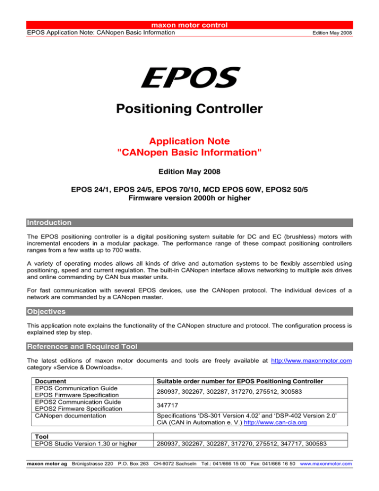 CANopen Basics for EPOS Motor Control