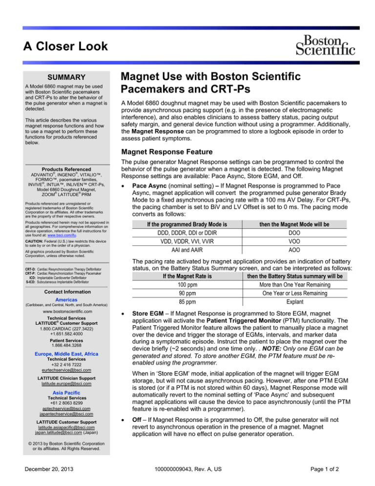 Boston Scientific Pacemaker Magnet Use Guide