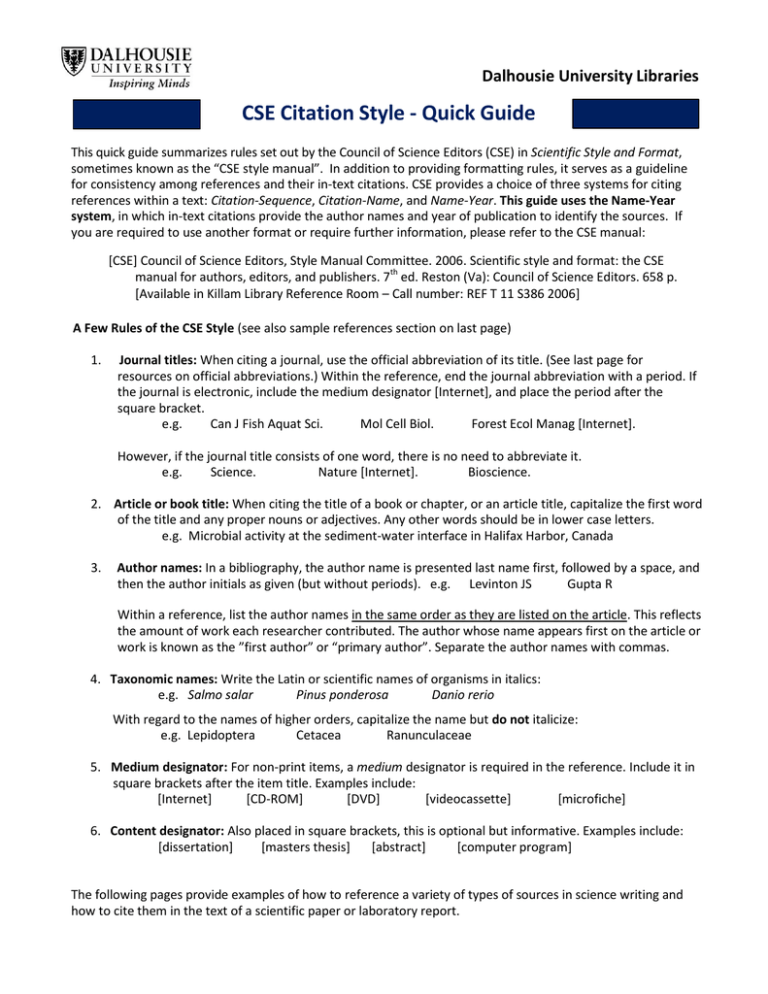 CSE Citation Style Guide: Name-Year System