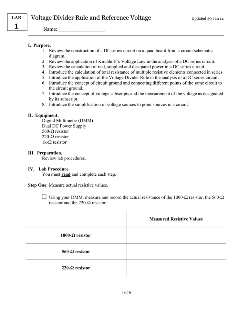 Voltage Divider Rule and Reference Voltage