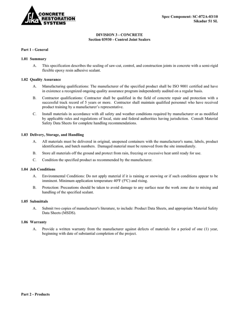 Sikadur 51 SL - Guide Specifications