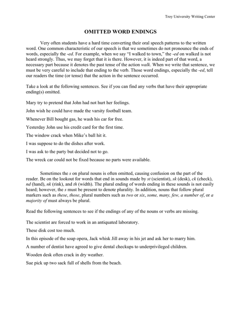 Omitted Word Endings