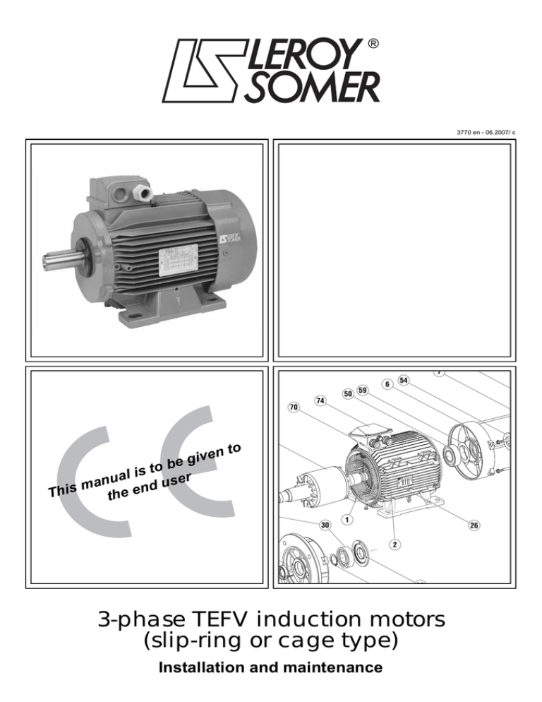 Leroy-Somer 3-phase TEFV induction motors - Installation