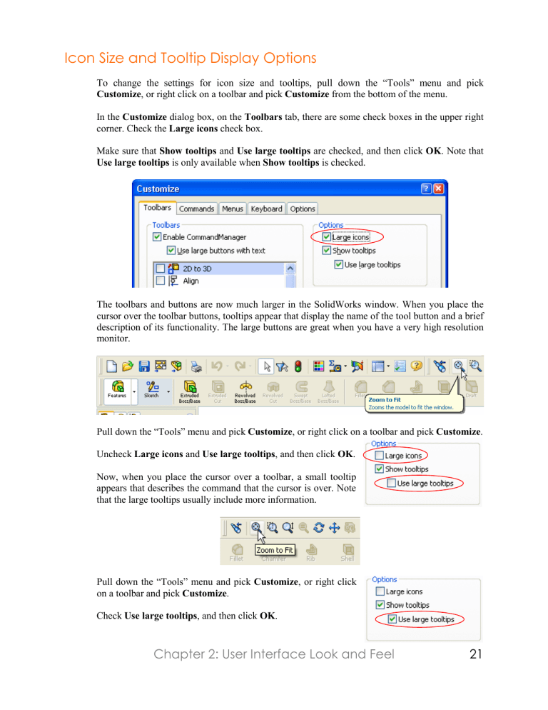 Icon Size and Tooltip Display Options