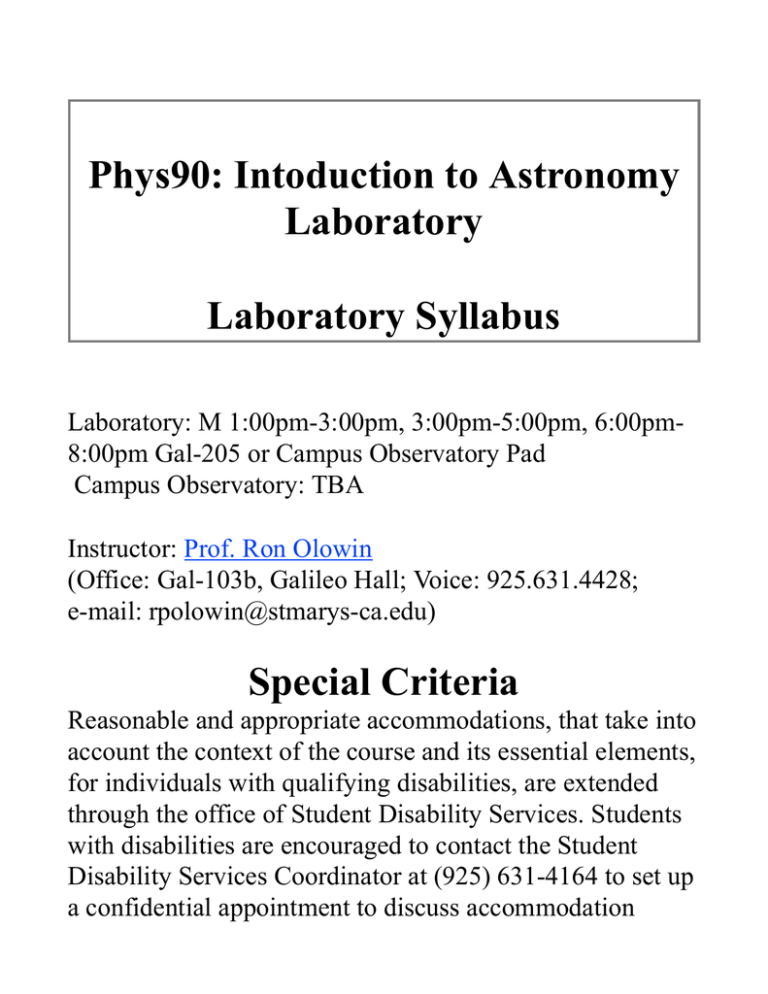 Astronomy Lab Syllabus: Phys90 Course Guide