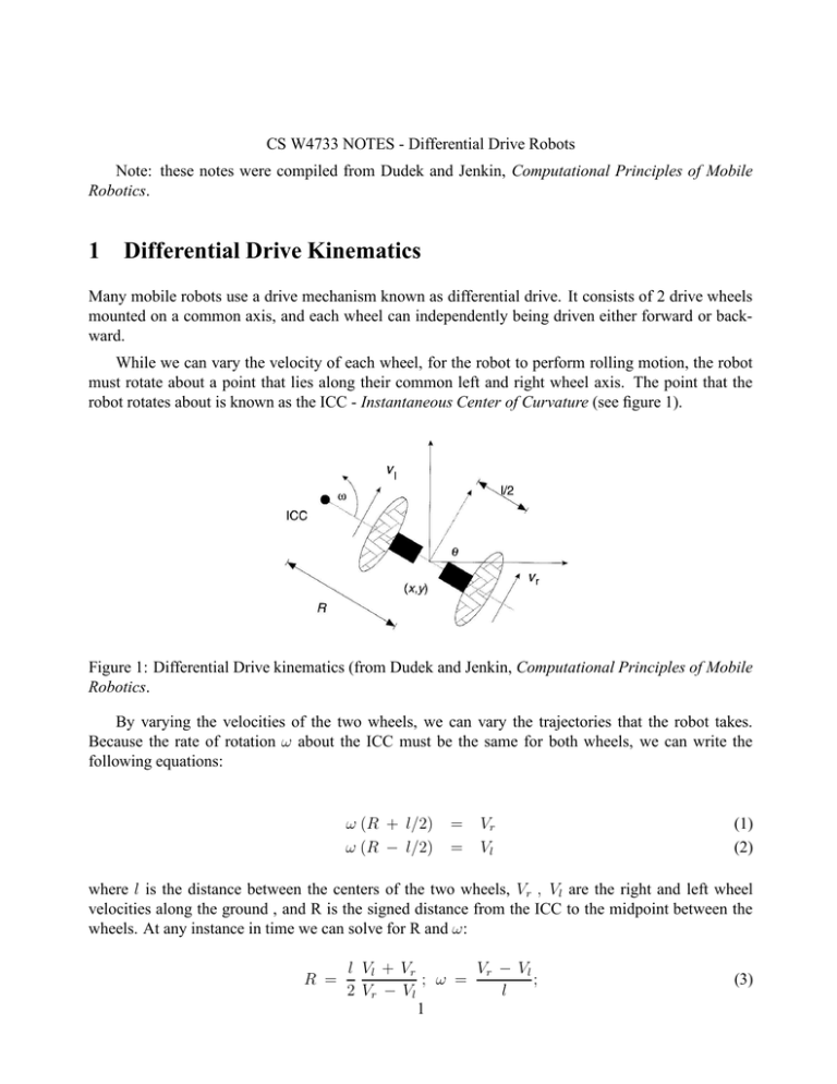 Differential Drive Robot Kinematics: Notes & Equations