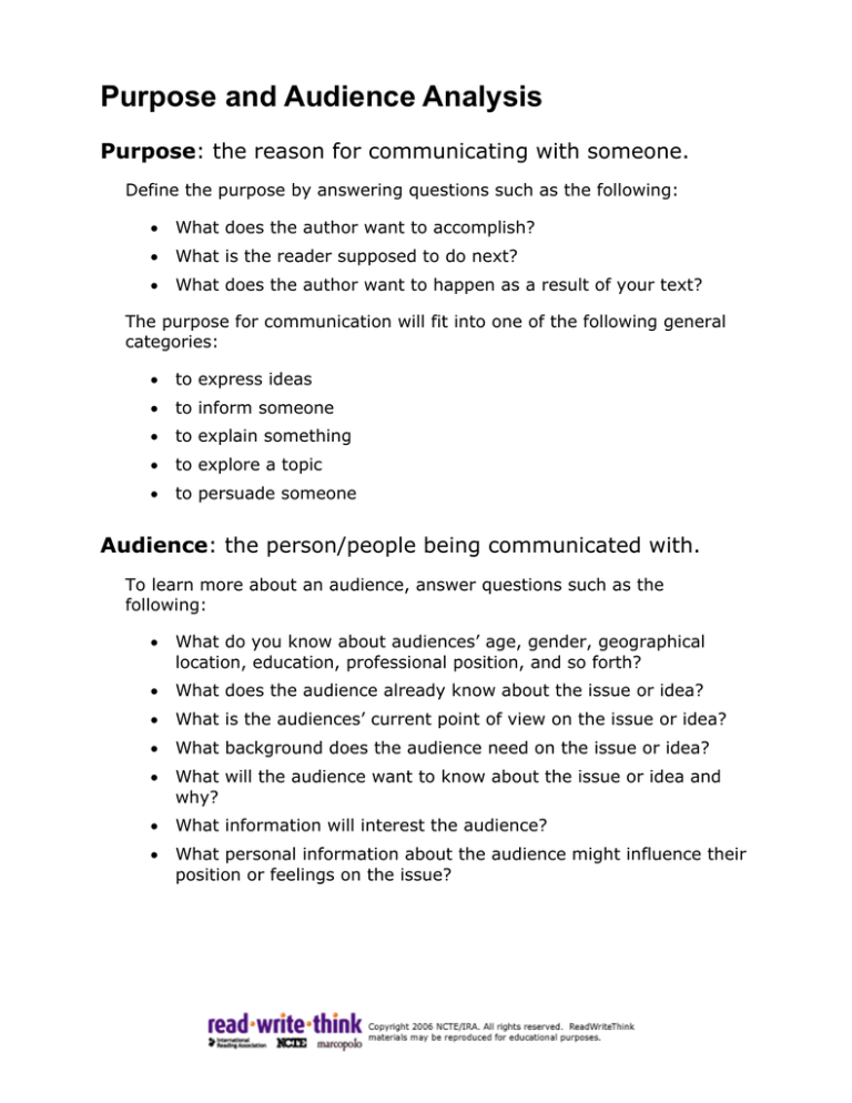 Purpose and Audience Analysis