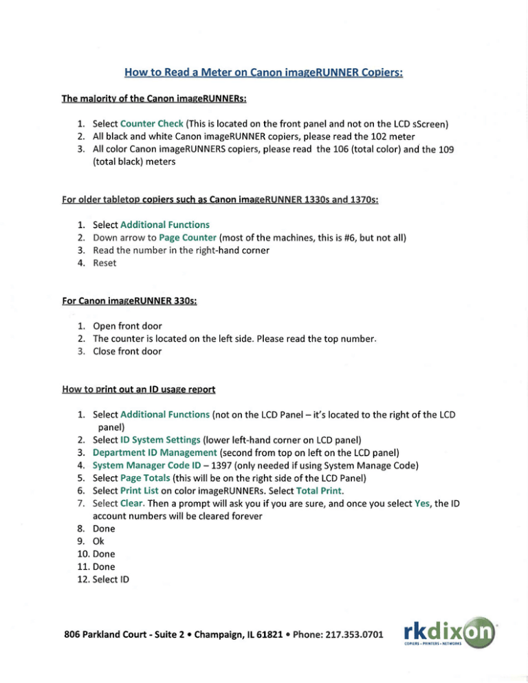 Canon Copier Meter Read Instructions