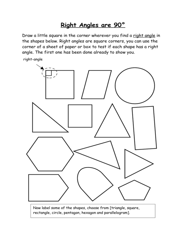 Right Angles & Shapes Worksheet