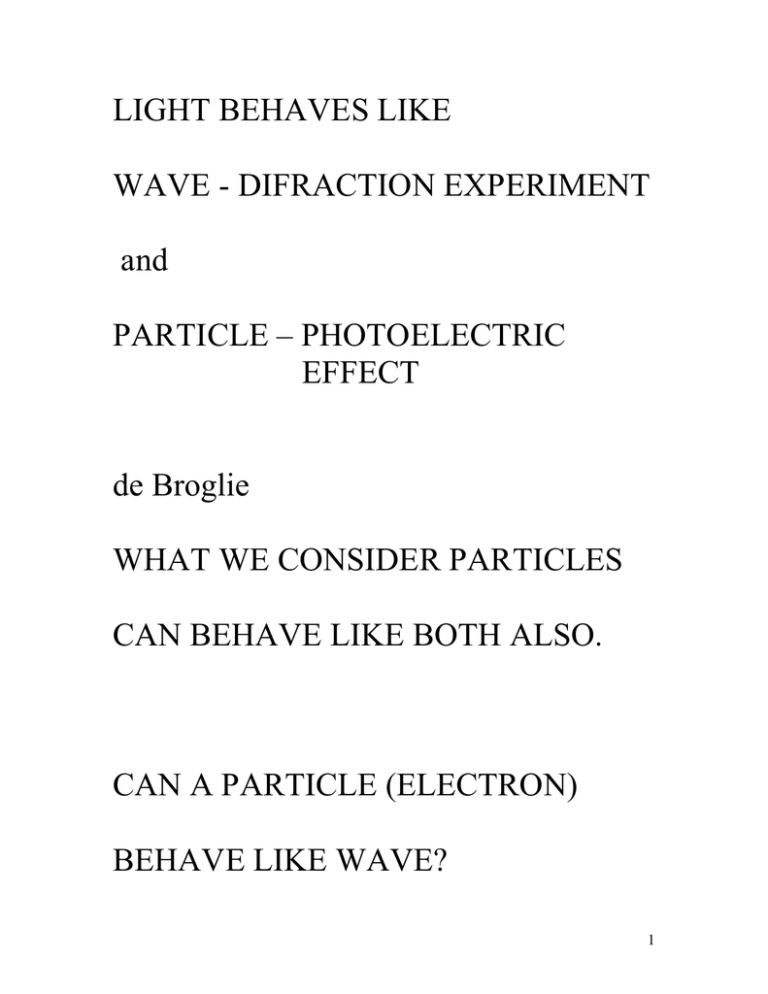 LIGHT BEHAVES LIKE WAVE - DIFRACTION EXPERIMENT and