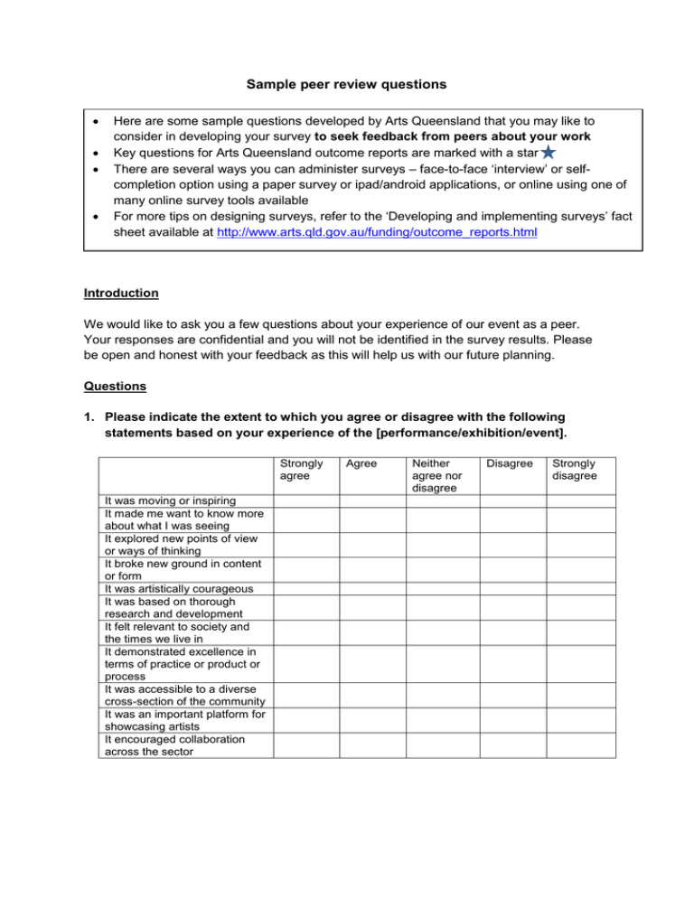 Sample Peer Review Questions Sample Peer Review Questions