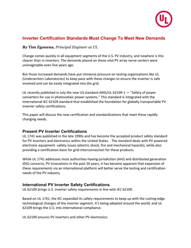 Inverter Certification Standards Must Change To Meet