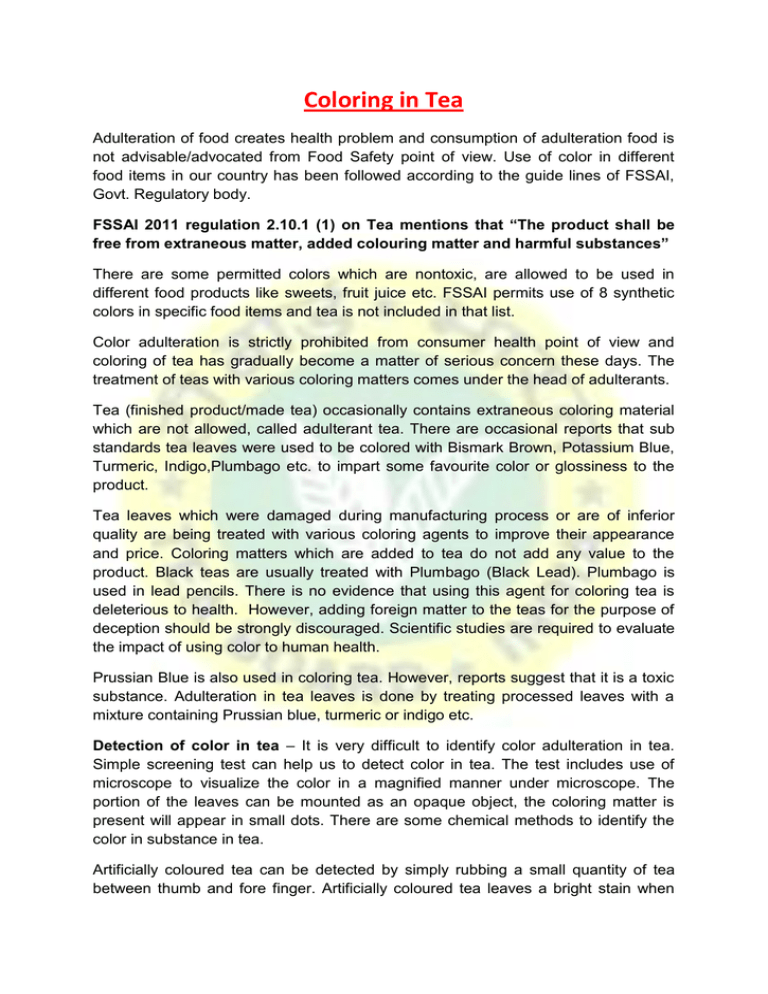 Tea Adulteration: Coloring, Health Risks & Detection